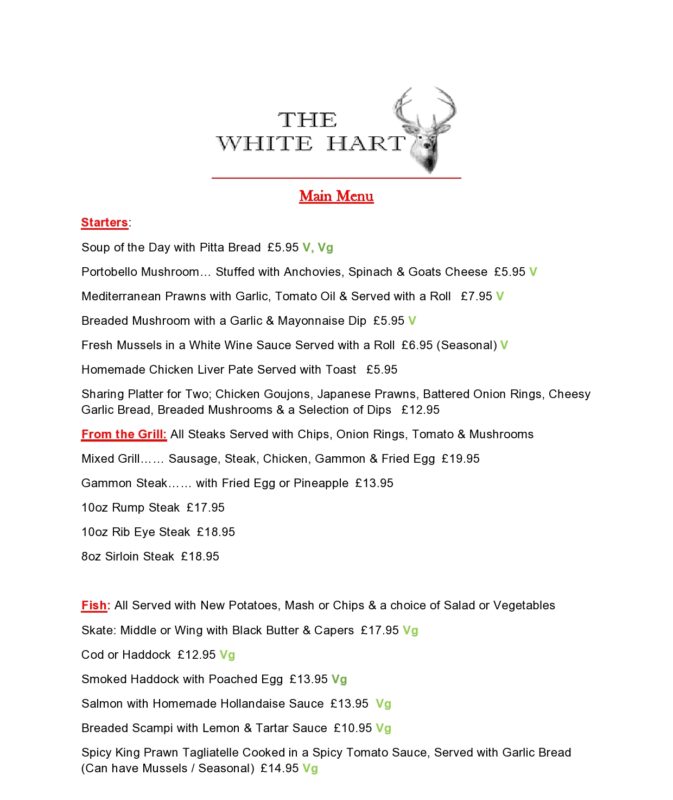 Menus - The White Hart