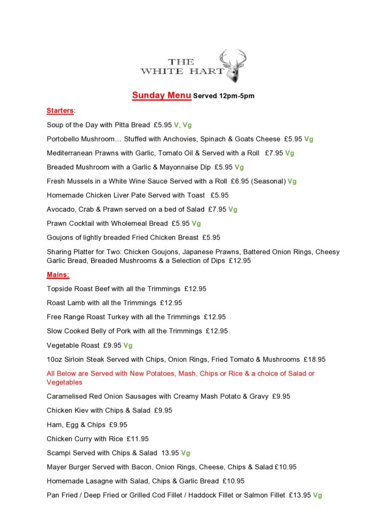 Menus - The White Hart